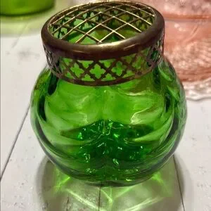 green glass | Accents | Antique Kralik Boho Czech Rare Green Draped Or ...